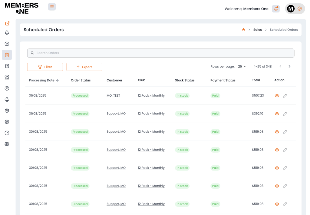 Scheduled Orders – Members One